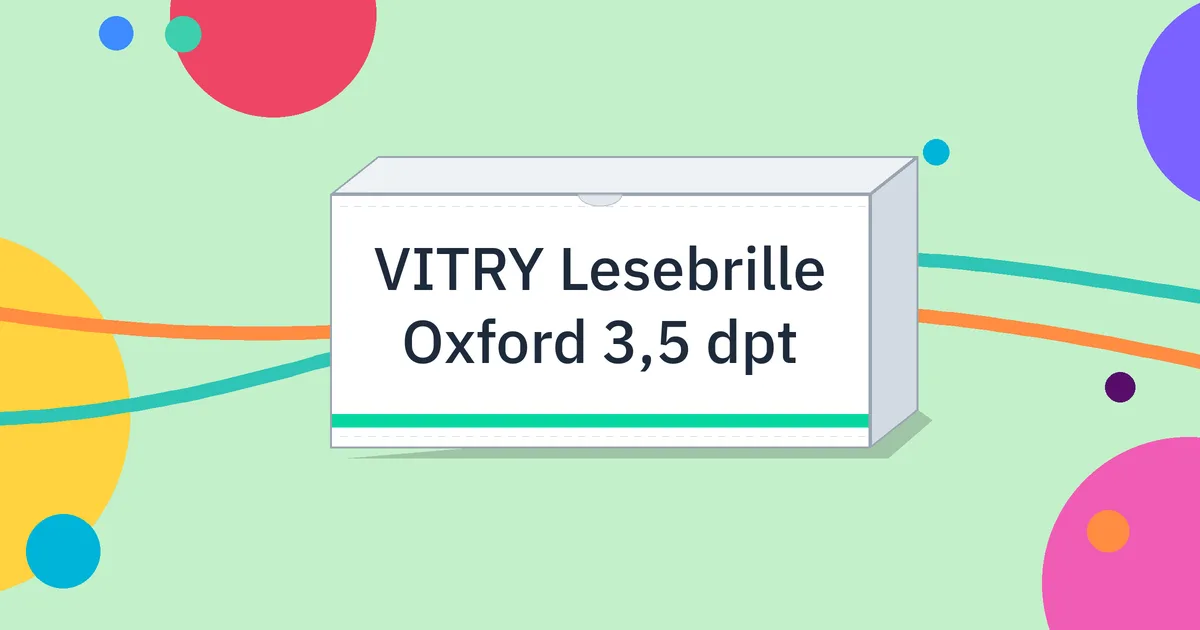 Symbolbild: Packung mit der Aufschrift VITRY Lesebrille Oxford 3,5 dpt (PZN 19106416) – Verfügbarkeit und Bezug in Apotheken in Frankfurt am Main