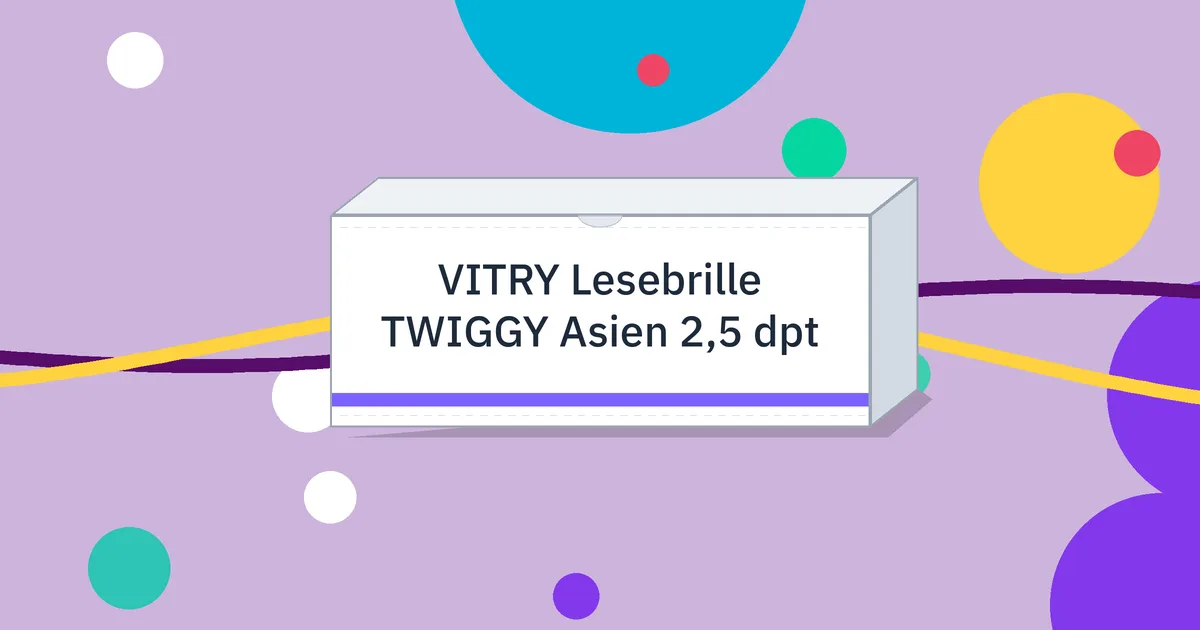 Symbolbild: Packung mit der Aufschrift VITRY Lesebrille TWIGGY Asien 2,5 dpt (PZN 15622859) – Verfügbarkeit und Bezug in Apotheken in Frankfurt am Main
