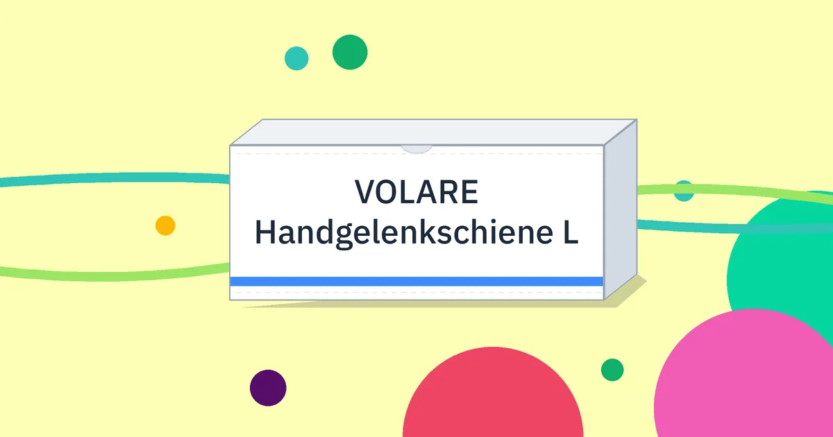Symbolbild: Packung mit der Aufschrift VOLARE Handgelenkschiene L (PZN 08759919) – Verfügbarkeit und Bezug in Apotheken in Frankfurt am Main