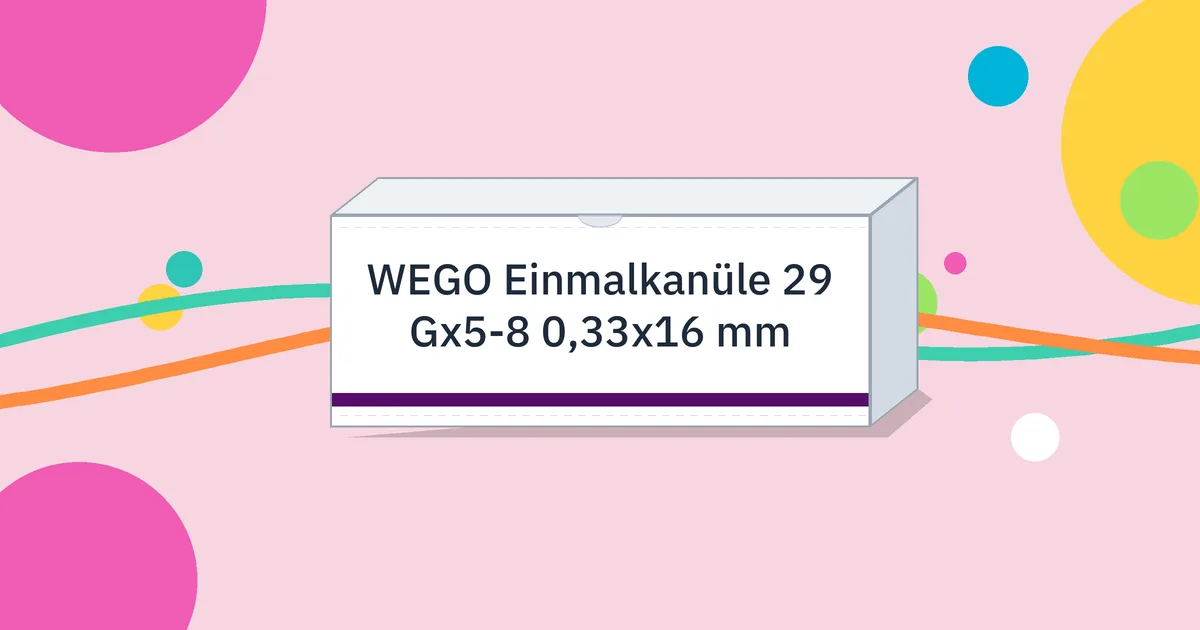 Symbolbild: Packung mit der Aufschrift WEGO Einmalkanüle 29 Gx5-8 0,33x16 mm (PZN 18859817) – Verfügbarkeit und Bezug in Apotheken in Frankfurt am Main