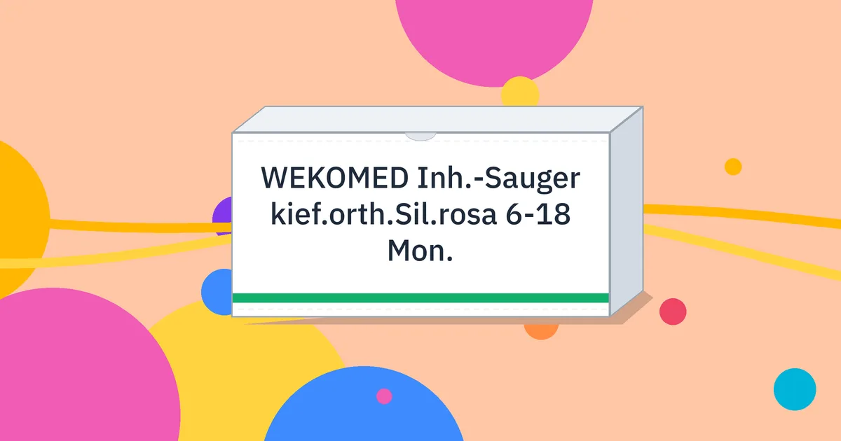 Symbolbild: Packung mit der Aufschrift WEKOMED Inh.-Sauger kief.orth.Sil.rosa 6-18 Mon. (PZN 09238200) – Verfügbarkeit und Bezug in Apotheken in Frankfurt am Main