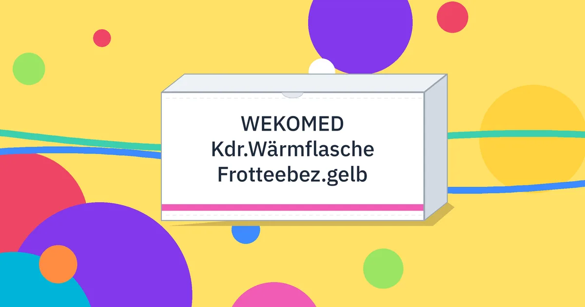 Symbolbild: Packung mit der Aufschrift WEKOMED Kdr.Wärmflasche Frotteebez.gelb (PZN 04921501) – Verfügbarkeit und Bezug in Apotheken in Frankfurt am Main