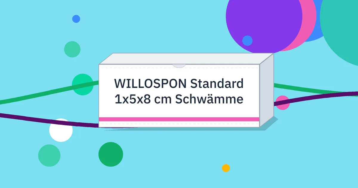 Symbolbild: Packung mit der Aufschrift WILLOSPON Standard 1x5x8 cm Schwämme (PZN 10763101) – Verfügbarkeit und Bezug in Apotheken in Frankfurt am Main