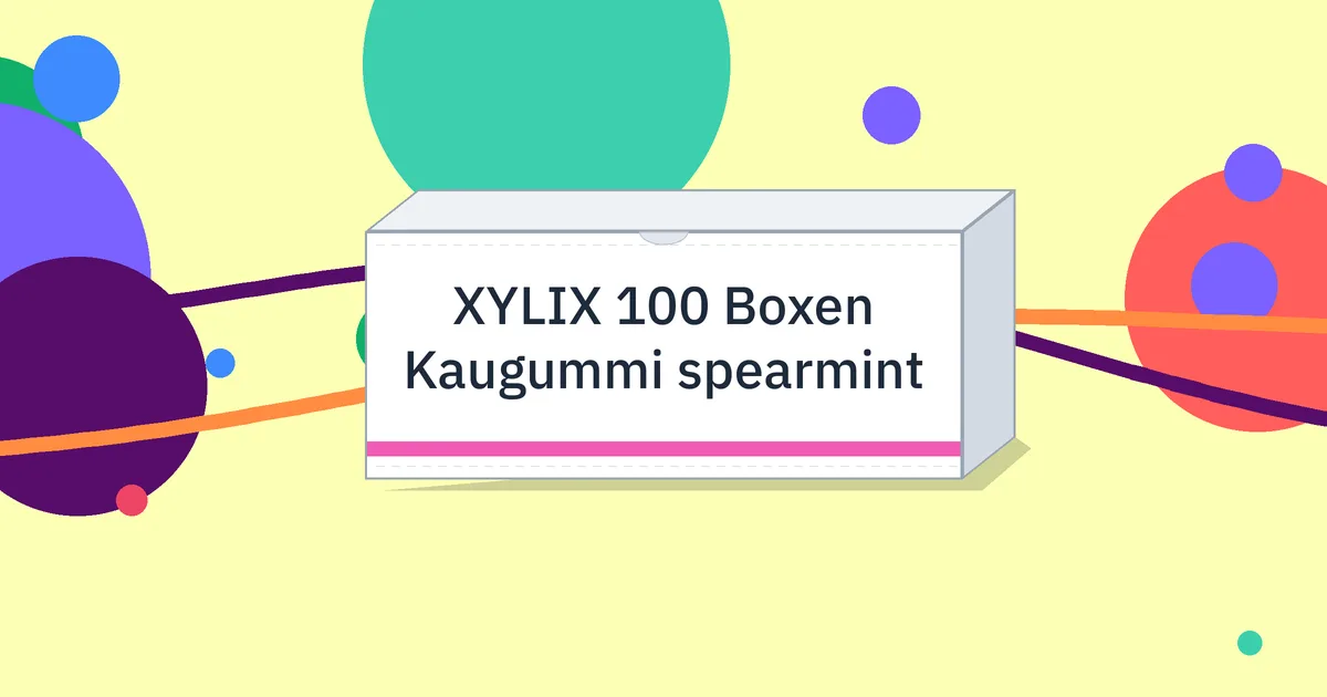 Symbolbild: Packung mit der Aufschrift XYLIX 100 Boxen Kaugummi spearmint (PZN 08872188) – Verfügbarkeit und Bezug in Apotheken in Frankfurt am Main