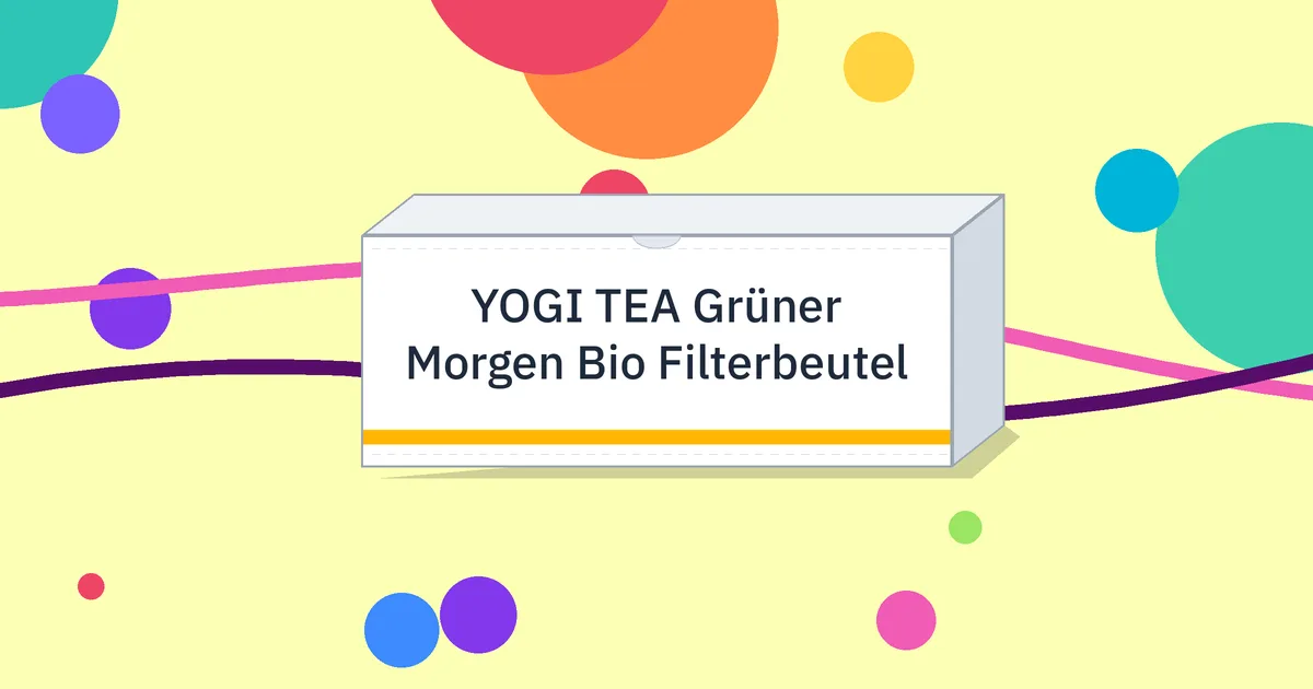 Symbolbild: Packung mit der Aufschrift YOGI TEA Grüner Morgen Bio Filterbeutel (PZN 09688133) – Verfügbarkeit und Bezug in Apotheken in Frankfurt am Main