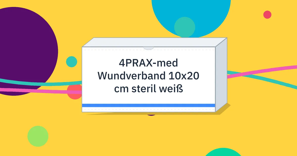 Symbolbild: Packung mit der Aufschrift 4PRAX-med Wundverband 10x20 cm steril weiß (PZN 20229905) – Verfügbarkeit und Bezug in Apotheken in Frankfurt am Main