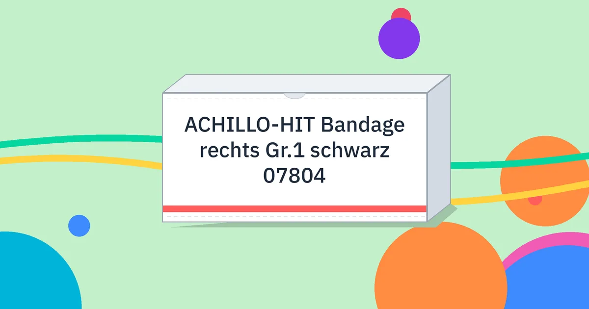 Symbolbild: Packung mit der Aufschrift ACHILLO-HIT Bandage rechts Gr.1 schwarz 07804 (PZN 02470069) – Verfügbarkeit und Bezug in Apotheken in Frankfurt am Main