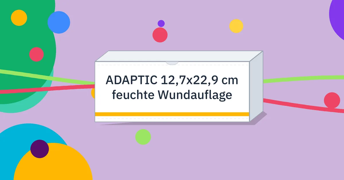 Symbolbild: Packung mit der Aufschrift ADAPTIC 12,7x22,9 cm feuchte Wundauflage (PZN 14277018) – Verfügbarkeit und Bezug in Apotheken in Frankfurt am Main