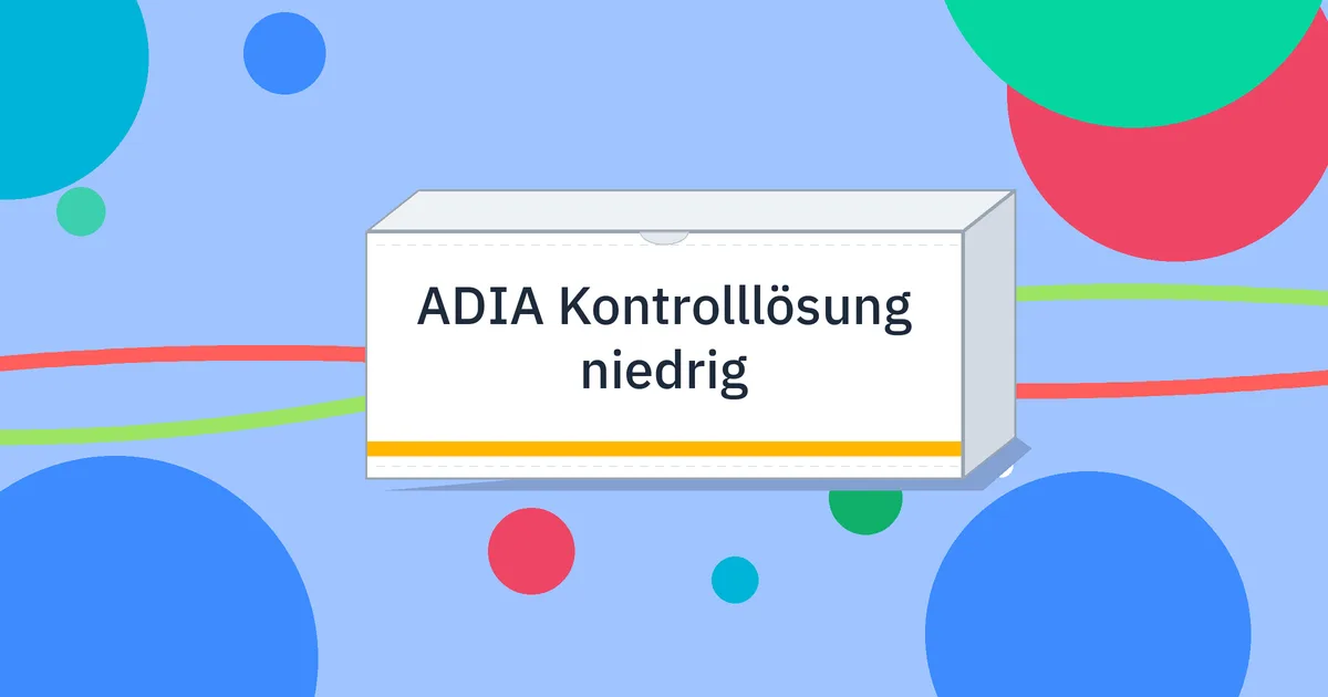 Symbolbild: Packung mit der Aufschrift ADIA Kontrolllösung niedrig (PZN 11110476) – Verfügbarkeit und Bezug in Apotheken in Frankfurt am Main