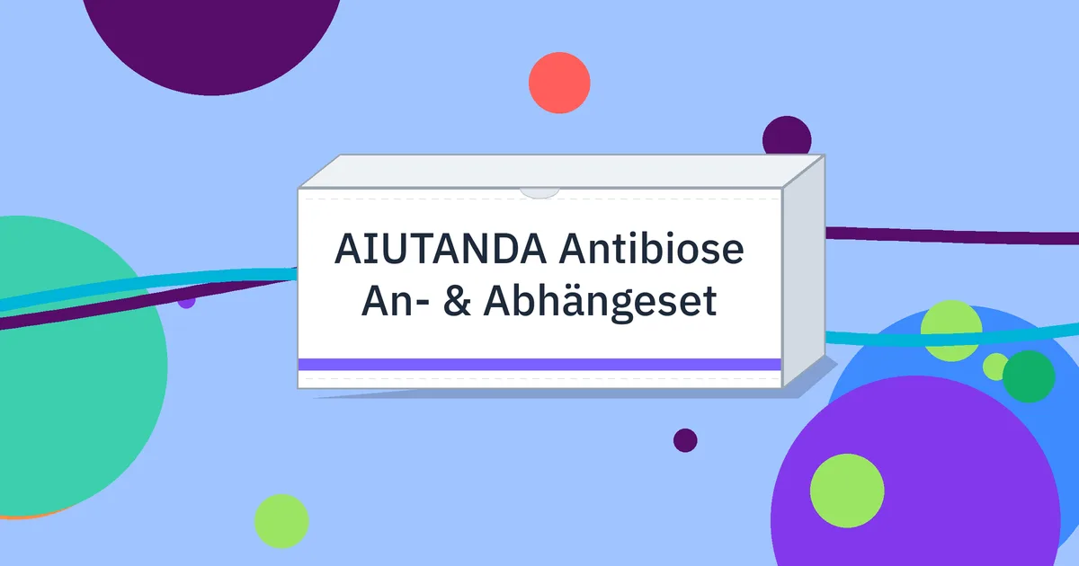 Symbolbild: Packung mit der Aufschrift AIUTANDA Antibiose An- & Abhängeset (PZN 18130565) – Verfügbarkeit und Bezug in Apotheken in Frankfurt am Main