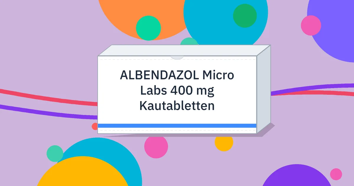 Symbolbild: Packung mit der Aufschrift ALBENDAZOL Micro Labs 400 mg Kautabletten (PZN 19520133) – Verfügbarkeit und Bezug in Apotheken in Frankfurt am Main