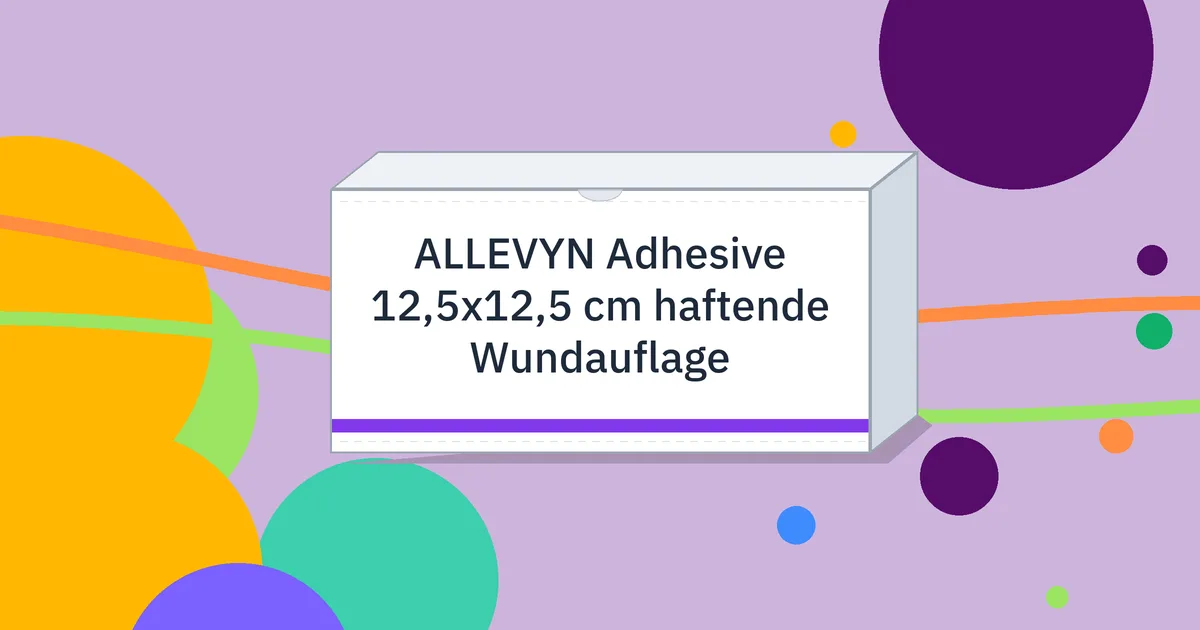 Symbolbild: Packung mit der Aufschrift ALLEVYN Adhesive 12,5x12,5 cm haftende Wundauflage (PZN 15781150) – Verfügbarkeit und Bezug in Apotheken in Frankfurt am Main