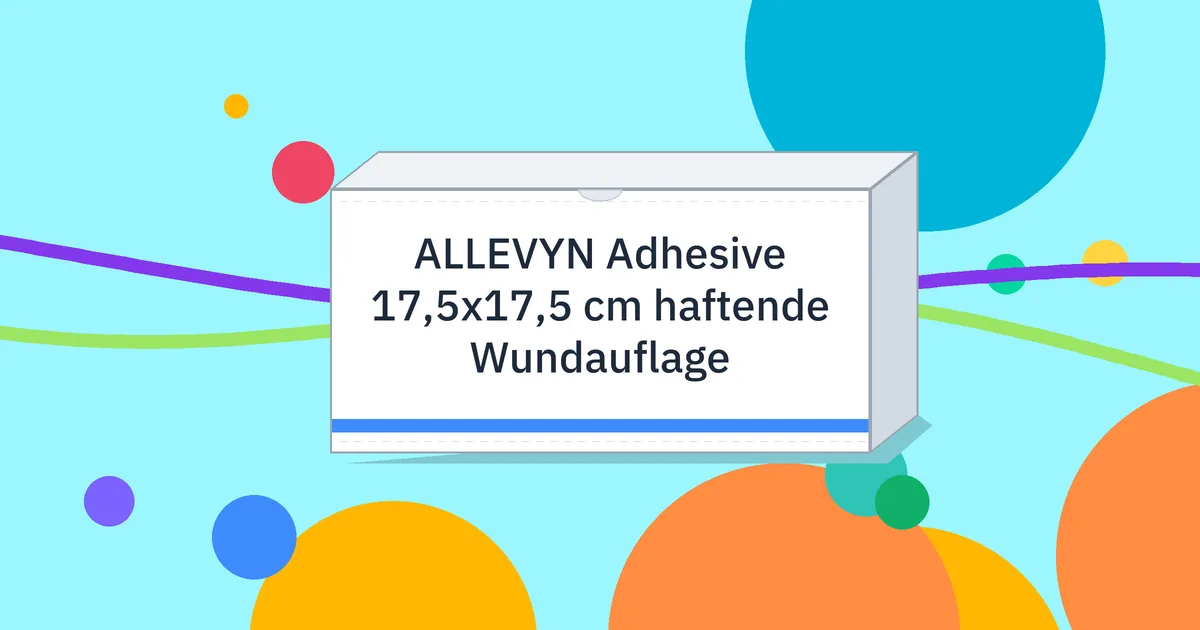Symbolbild: Packung mit der Aufschrift ALLEVYN Adhesive 17,5x17,5 cm haftende Wundauflage (PZN 18051127) – Verfügbarkeit und Bezug in Apotheken in Frankfurt am Main