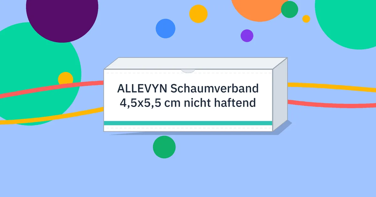 Symbolbild: Packung mit der Aufschrift ALLEVYN Schaumverband 4,5x5,5 cm nicht haftend (PZN 04604887) – Verfügbarkeit und Bezug in Apotheken in Frankfurt am Main