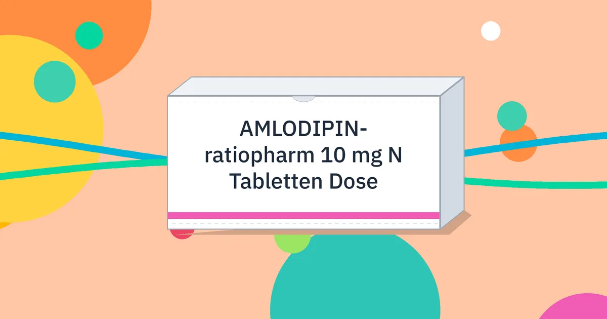 Symbolbild: Packung mit der Aufschrift AMLODIPIN-ratiopharm 10 mg N Tabletten Dose (PZN 19535672) – Verfügbarkeit und Bezug in Apotheken in Frankfurt am Main