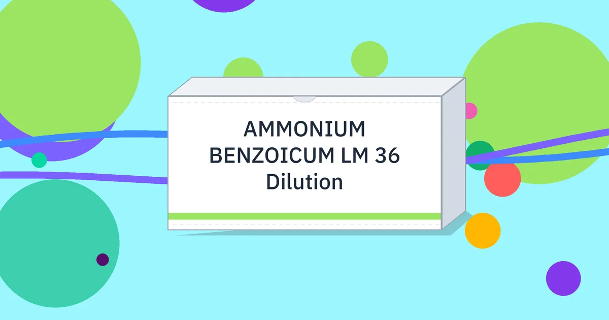 Symbolbild: Packung mit der Aufschrift AMMONIUM BENZOICUM LM 36 Dilution (PZN 13320143) – Verfügbarkeit und Bezug in Apotheken in Frankfurt am Main