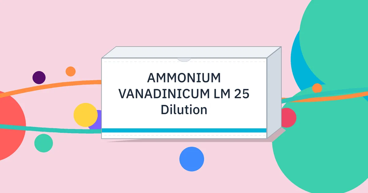 Symbolbild: Packung mit der Aufschrift AMMONIUM VANADINICUM LM 25 Dilution (PZN 13324313) – Verfügbarkeit und Bezug in Apotheken in Frankfurt am Main