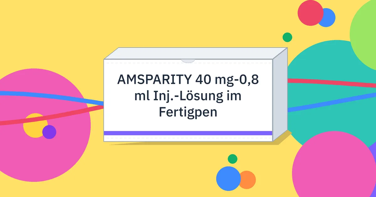 Symbolbild: Packung mit der Aufschrift AMSPARITY 40 mg-0,8 ml Inj.-Lösung im Fertigpen (PZN 18896468) – Verfügbarkeit und Bezug in Apotheken in Frankfurt am Main