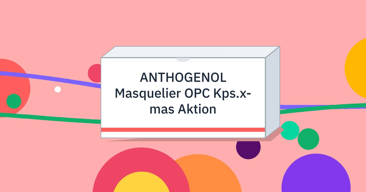 Symbolbild: Packung mit der Aufschrift ANTHOGENOL Masquelier OPC Kps.x-mas Aktion (PZN 12454841) – Verfügbarkeit und Bezug in Apotheken in Frankfurt am Main