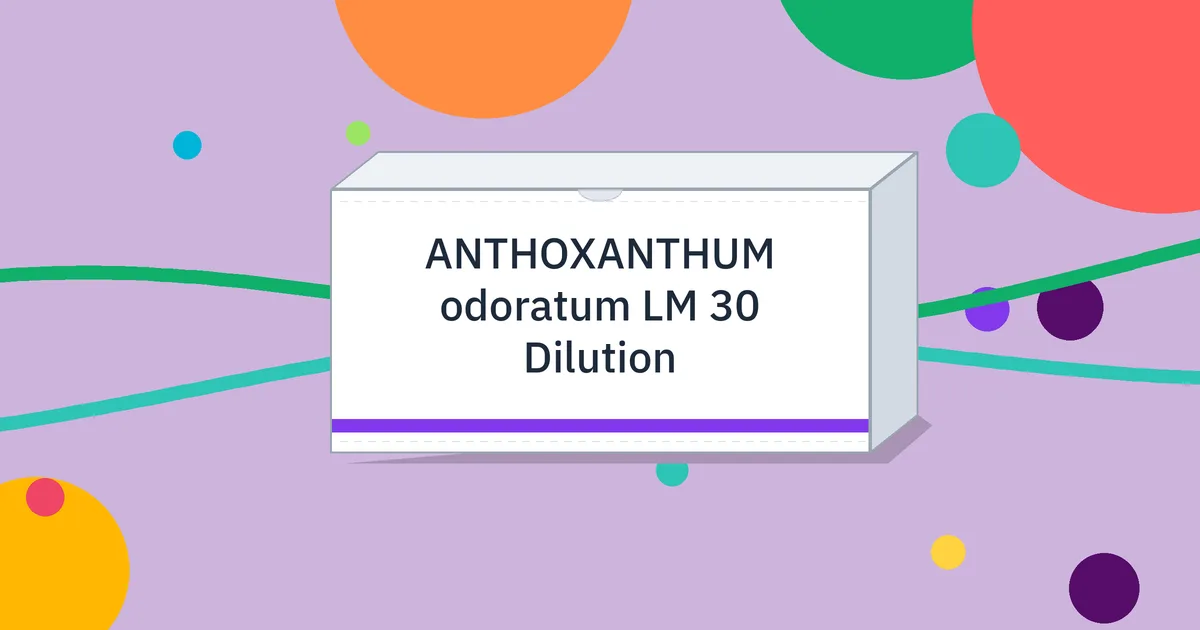 Symbolbild: Packung mit der Aufschrift ANTHOXANTHUM odoratum LM 30 Dilution (PZN 13370069) – Verfügbarkeit und Bezug in Apotheken in Frankfurt am Main