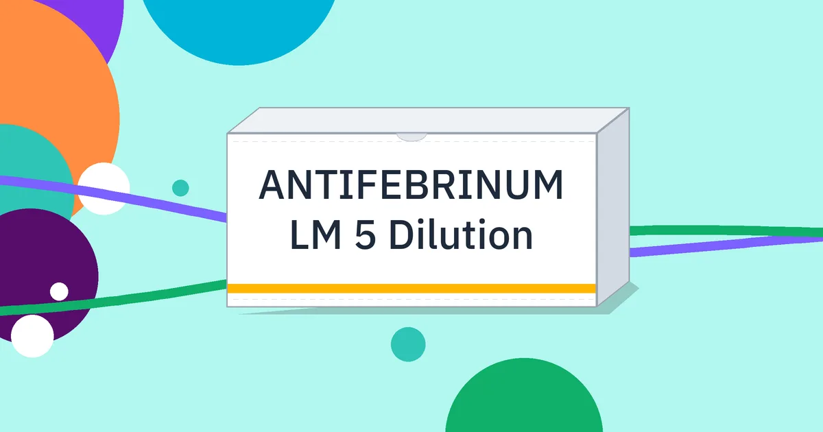 Symbolbild: Packung mit der Aufschrift ANTIFEBRINUM LM 5 Dilution (PZN 13371614) – Verfügbarkeit und Bezug in Apotheken in Frankfurt am Main
