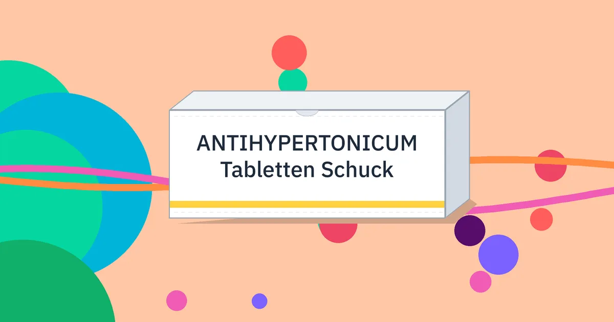 Symbolbild: Packung mit der Aufschrift ANTIHYPERTONICUM Tabletten Schuck (PZN 03113727) – Verfügbarkeit und Bezug in Apotheken in Frankfurt am Main