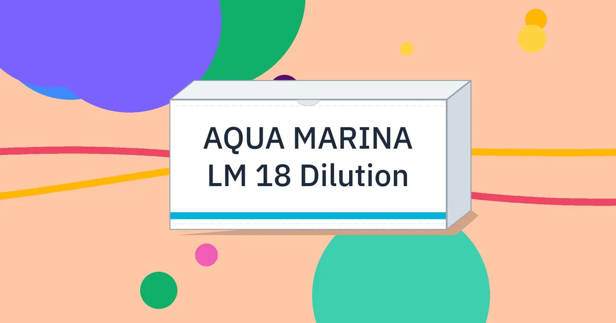 Symbolbild: Packung mit der Aufschrift AQUA MARINA LM 18 Dilution (PZN 12765570) – Verfügbarkeit und Bezug in Apotheken in Frankfurt am Main