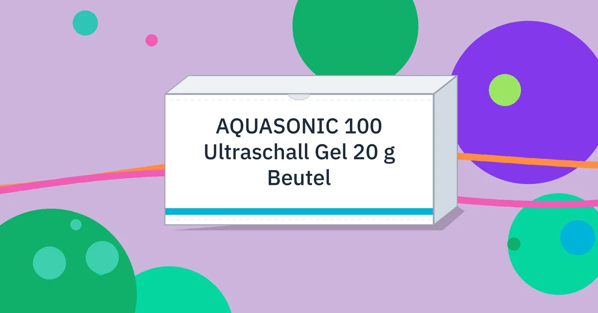 Symbolbild: Packung mit der Aufschrift AQUASONIC 100 Ultraschall Gel 20 g Beutel (PZN 20549082) – Verfügbarkeit und Bezug in Apotheken in Frankfurt am Main
