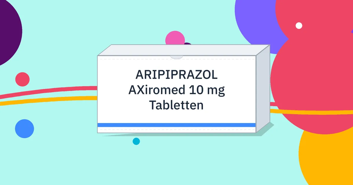 Symbolbild: Packung mit der Aufschrift ARIPIPRAZOL AXiromed 10 mg Tabletten (PZN 13817122) – Verfügbarkeit und Bezug in Apotheken in Frankfurt am Main