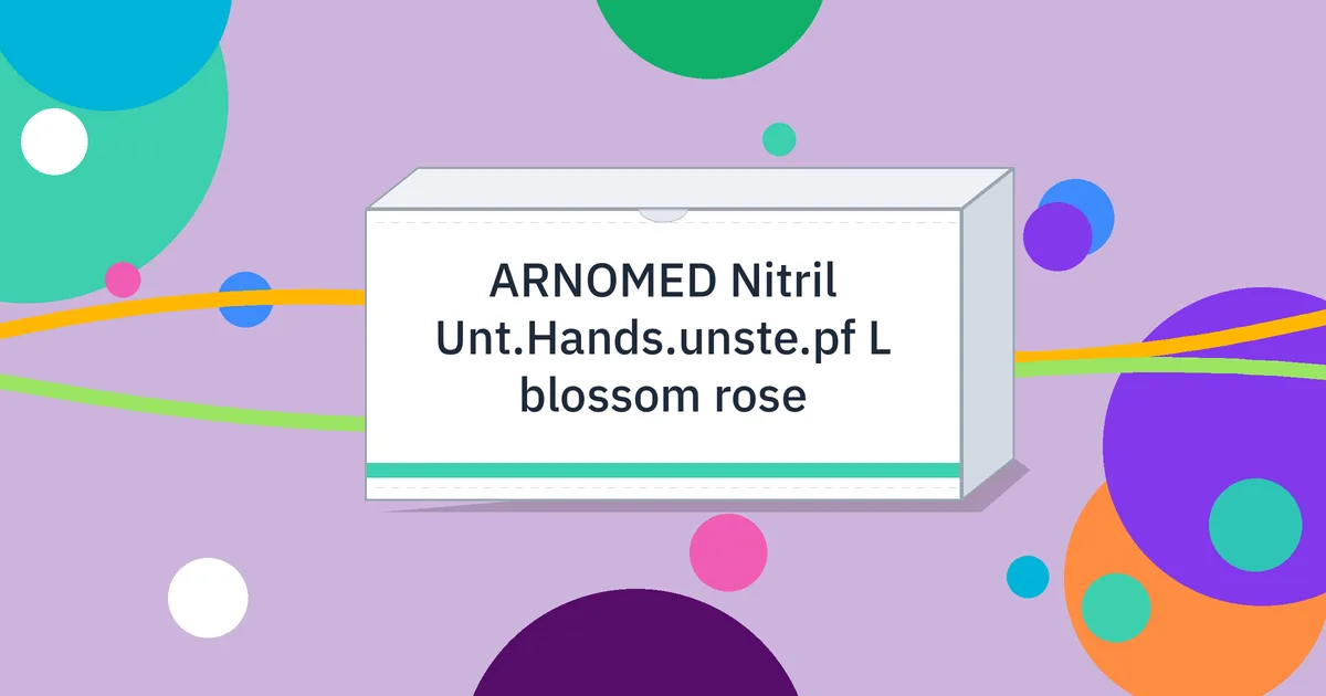 Symbolbild: Packung mit der Aufschrift ARNOMED Nitril Unt.Hands.unste.pf L blossom rose (PZN 18136898) – Verfügbarkeit und Bezug in Apotheken in Frankfurt am Main