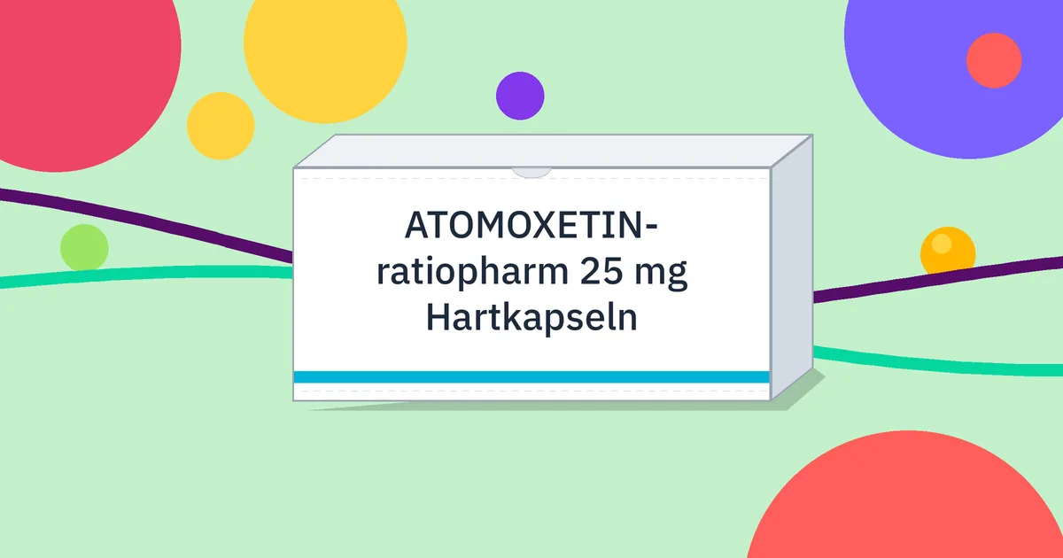 Symbolbild: Packung mit der Aufschrift ATOMOXETIN-ratiopharm 25 mg Hartkapseln (PZN 14189165) – Verfügbarkeit und Bezug in Apotheken in Frankfurt am Main