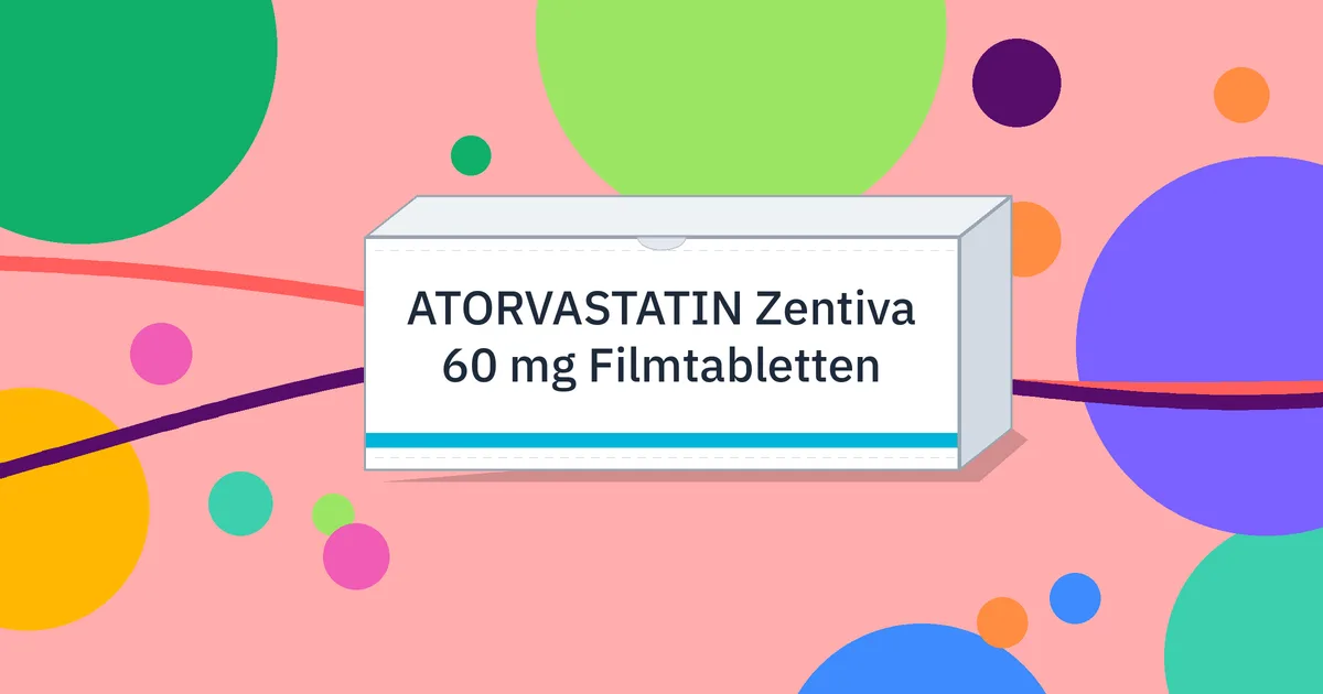 Symbolbild: Packung mit der Aufschrift ATORVASTATIN Zentiva 60 mg Filmtabletten (PZN 15784504) – Verfügbarkeit und Bezug in Apotheken in Frankfurt am Main