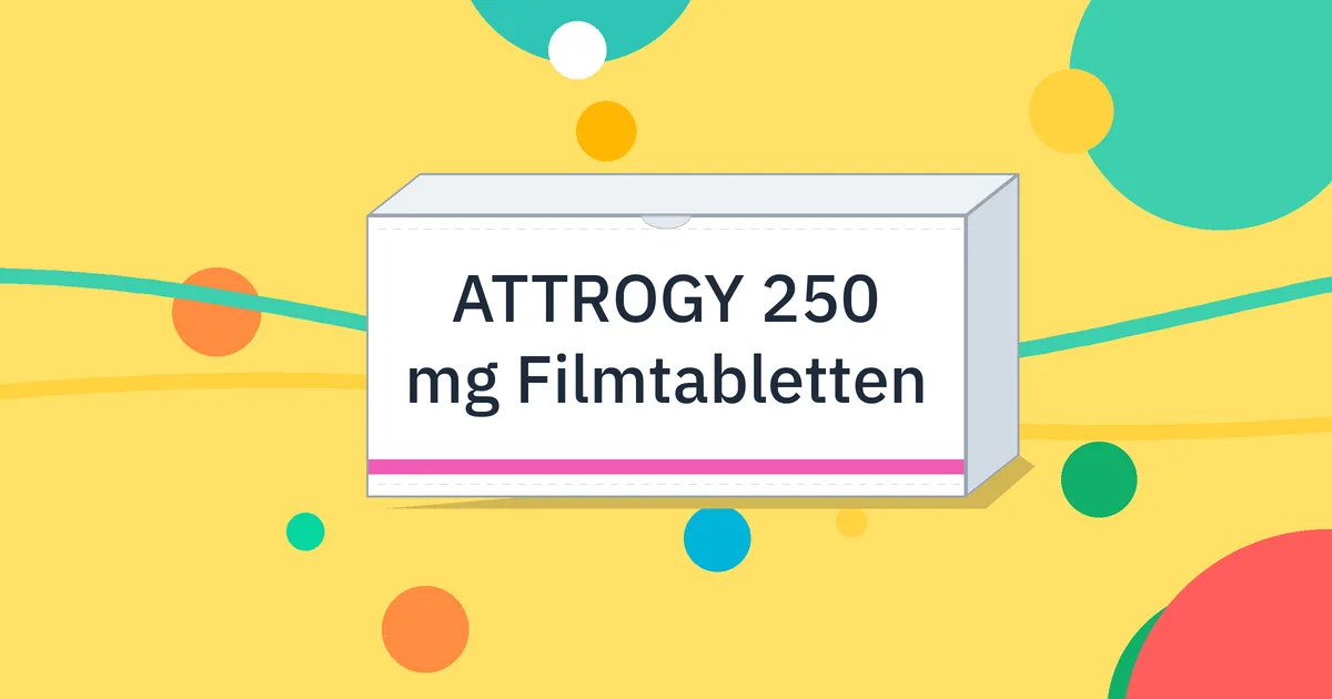 Symbolbild: Packung mit der Aufschrift ATTROGY 250 mg Filmtabletten (PZN 19881405) – Verfügbarkeit und Bezug in Apotheken in Frankfurt am Main