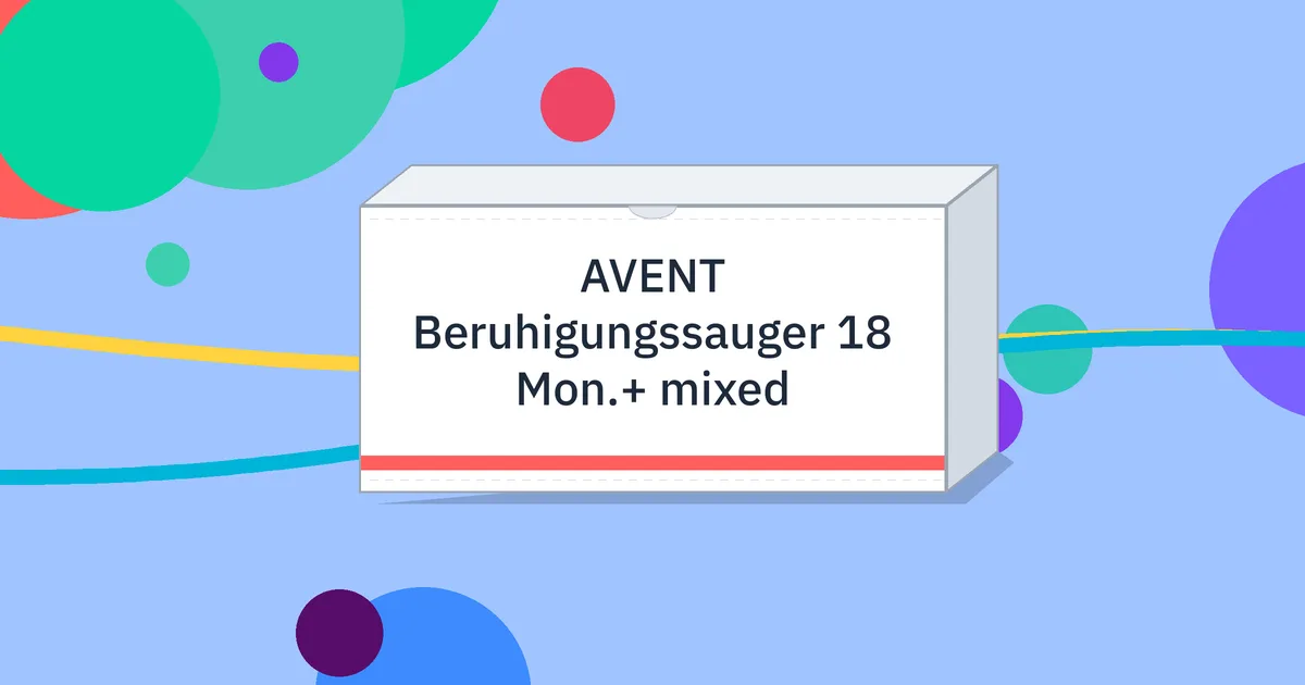 Symbolbild: Packung mit der Aufschrift AVENT Beruhigungssauger 18 Mon.+ mixed (PZN 10280213) – Verfügbarkeit und Bezug in Apotheken in Frankfurt am Main