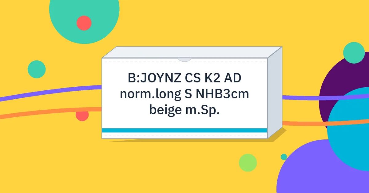 Symbolbild: Packung mit der Aufschrift B:JOYNZ CS K2 AD norm.long S NHB3cm beige m.Sp. (PZN 20530088) – Verfügbarkeit und Bezug in Apotheken in Frankfurt am Main