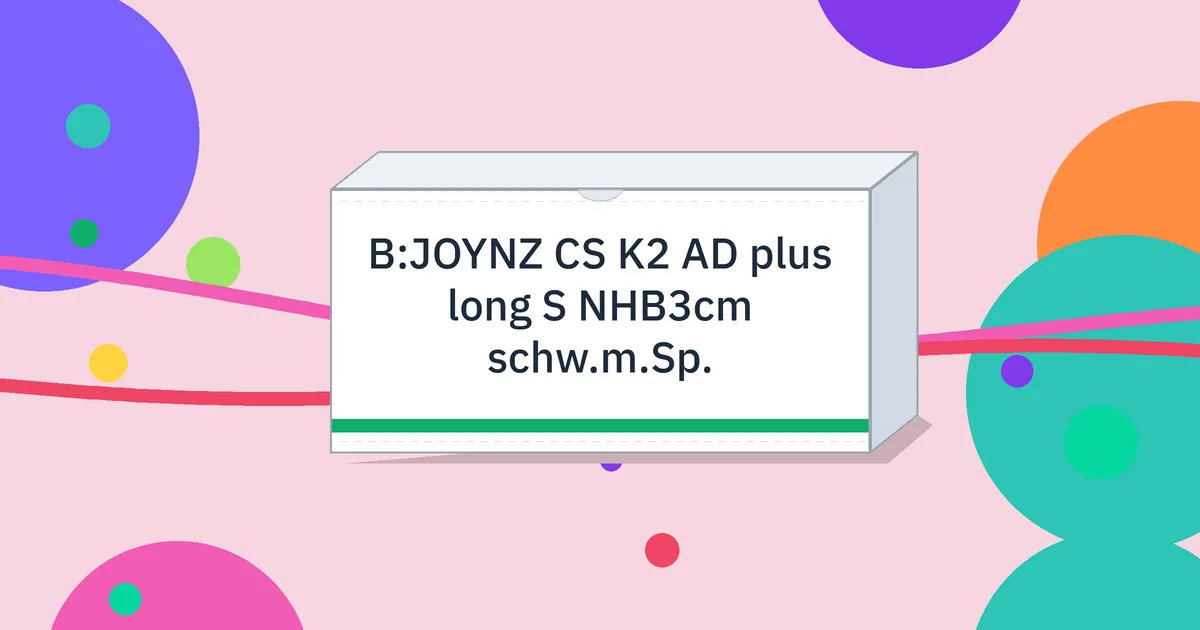 Symbolbild: Packung mit der Aufschrift B:JOYNZ CS K2 AD plus long S NHB3cm schw.m.Sp. (PZN 20530131) – Verfügbarkeit und Bezug in Apotheken in Frankfurt am Main