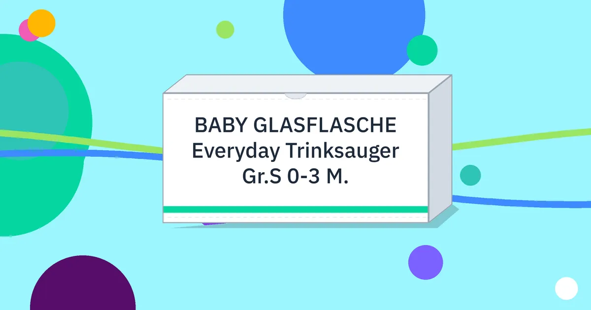 Symbolbild: Packung mit der Aufschrift BABY GLASFLASCHE Everyday Trinksauger Gr.S 0-3 M. (PZN 16652087) – Verfügbarkeit und Bezug in Apotheken in Frankfurt am Main