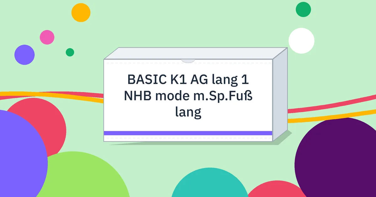 Symbolbild: Packung mit der Aufschrift BASIC K1 AG lang 1 NHB mode m.Sp.Fuß lang (PZN 20259763) – Verfügbarkeit und Bezug in Apotheken in Frankfurt am Main