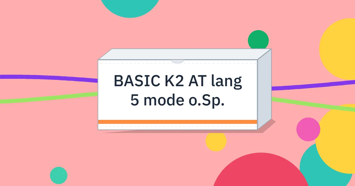 Symbolbild: Packung mit der Aufschrift BASIC K2 AT lang 5 mode o.Sp. (PZN 20269690) – Verfügbarkeit und Bezug in Apotheken in Frankfurt am Main