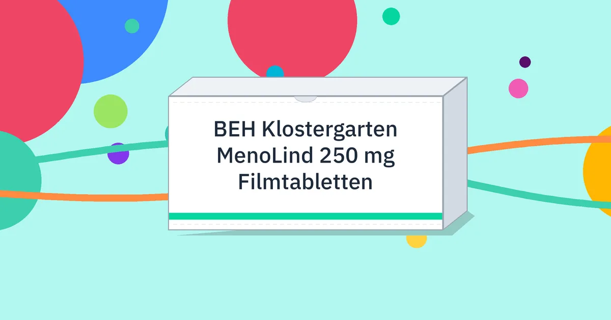 Symbolbild: Packung mit der Aufschrift BEH Klostergarten MenoLind 250 mg Filmtabletten (PZN 18673573) – Verfügbarkeit und Bezug in Apotheken in Frankfurt am Main