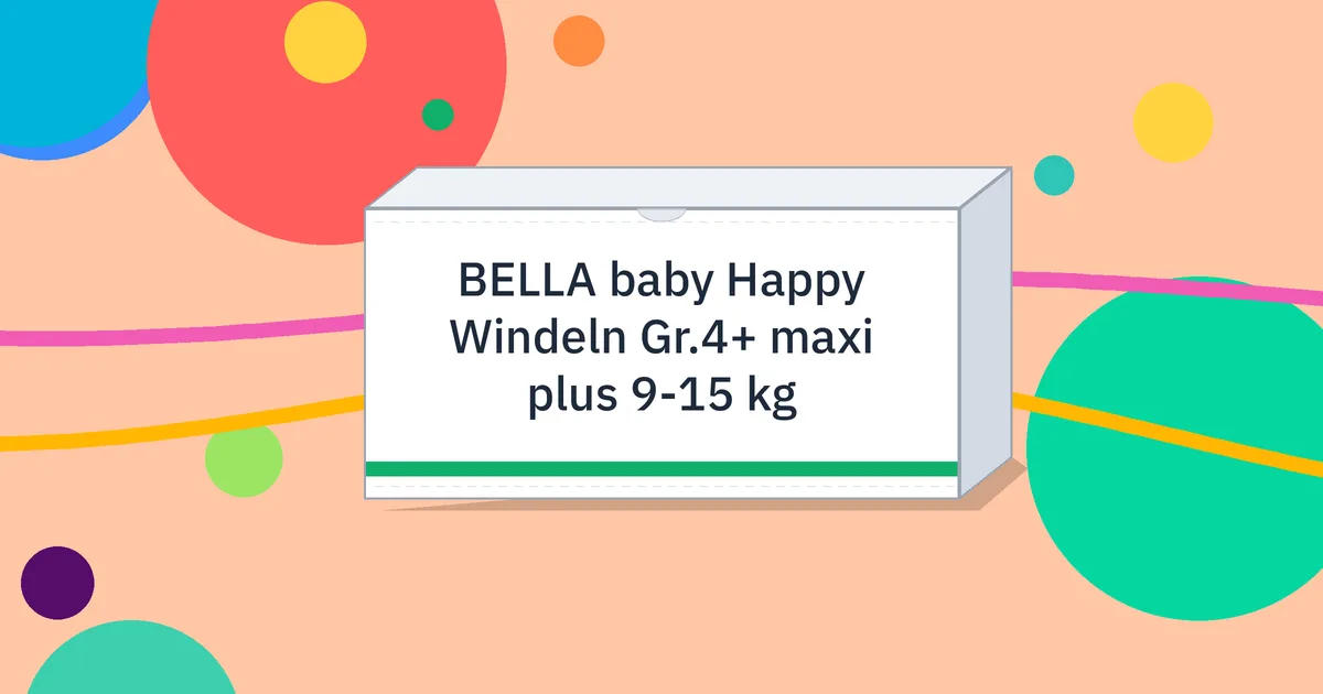 Symbolbild: Packung mit der Aufschrift BELLA baby Happy Windeln Gr.4+ maxi plus 9-15 kg (PZN 18816104) – Verfügbarkeit und Bezug in Apotheken in Frankfurt am Main