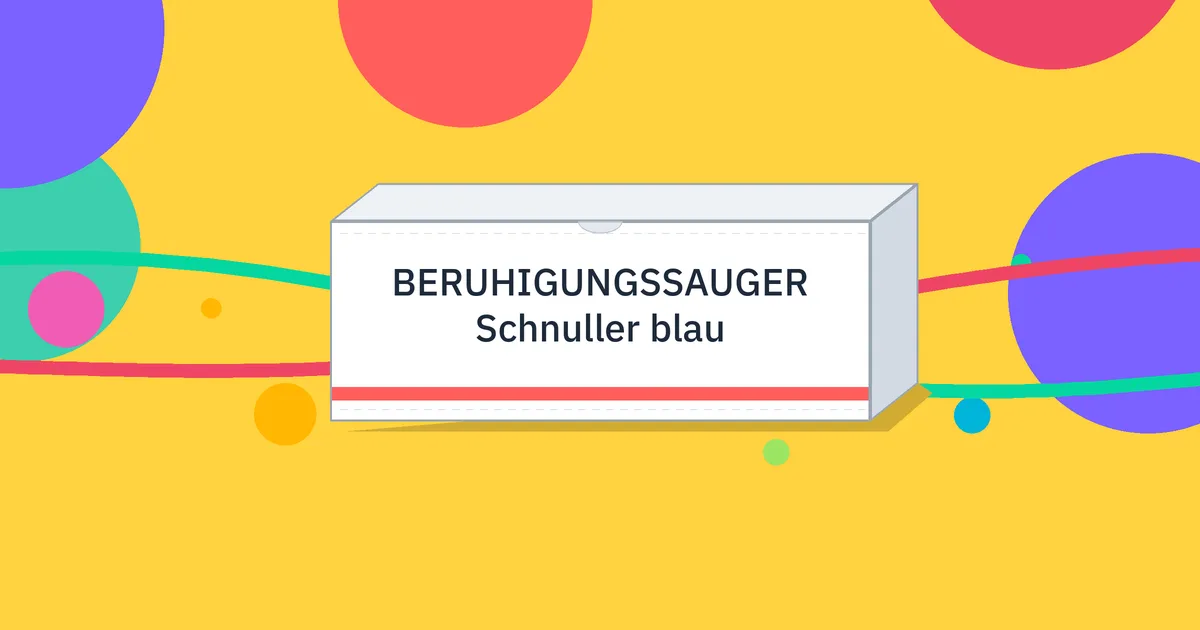 Symbolbild: Packung mit der Aufschrift BERUHIGUNGSSAUGER Schnuller blau (PZN 01724289) – Verfügbarkeit und Bezug in Apotheken in Frankfurt am Main