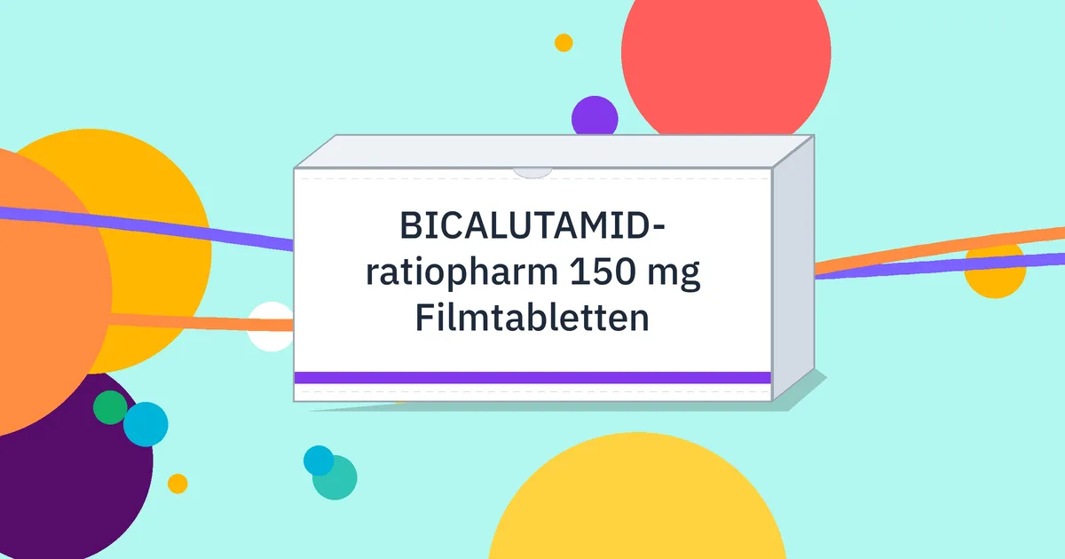 Symbolbild: Packung mit der Aufschrift BICALUTAMID-ratiopharm 150 mg Filmtabletten (PZN 01813113) – Verfügbarkeit und Bezug in Apotheken in Frankfurt am Main