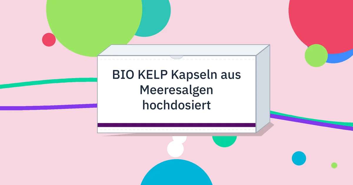 Symbolbild: Packung mit der Aufschrift BIO KELP Kapseln aus Meeresalgen hochdosiert (PZN 15868649) – Verfügbarkeit und Bezug in Apotheken in Frankfurt am Main