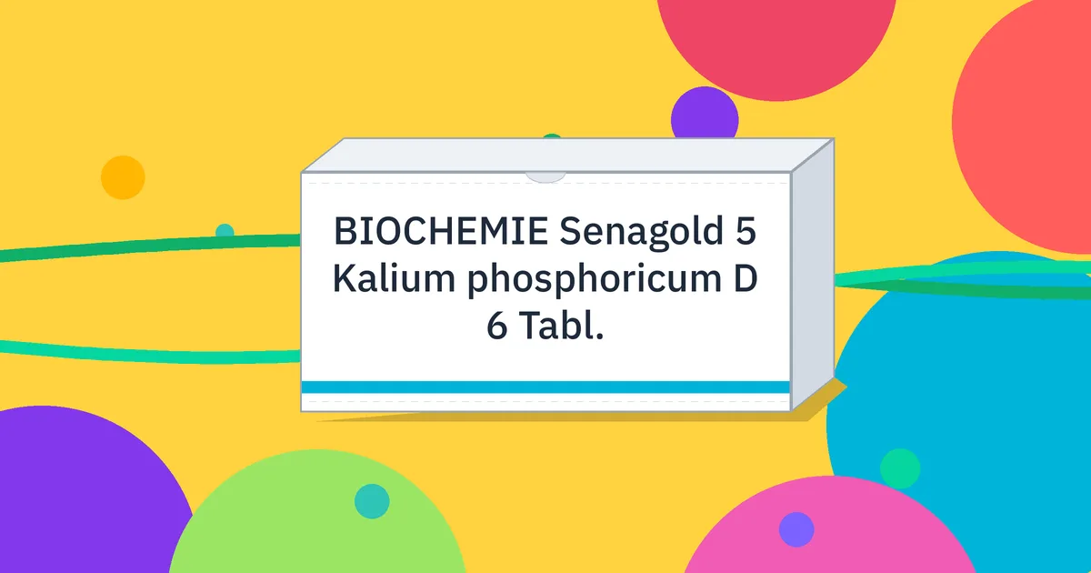 Symbolbild: Packung mit der Aufschrift BIOCHEMIE Senagold 5 Kalium phosphoricum D 6 Tabl. (PZN 06827427) – Verfügbarkeit und Bezug in Apotheken in Frankfurt am Main