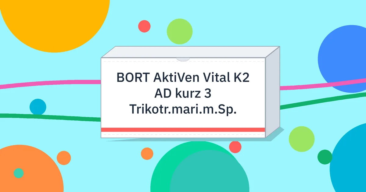 Symbolbild: Packung mit der Aufschrift BORT AktiVen Vital K2 AD kurz 3 Trikotr.mari.m.Sp. (PZN 13727904) – Verfügbarkeit und Bezug in Apotheken in Frankfurt am Main