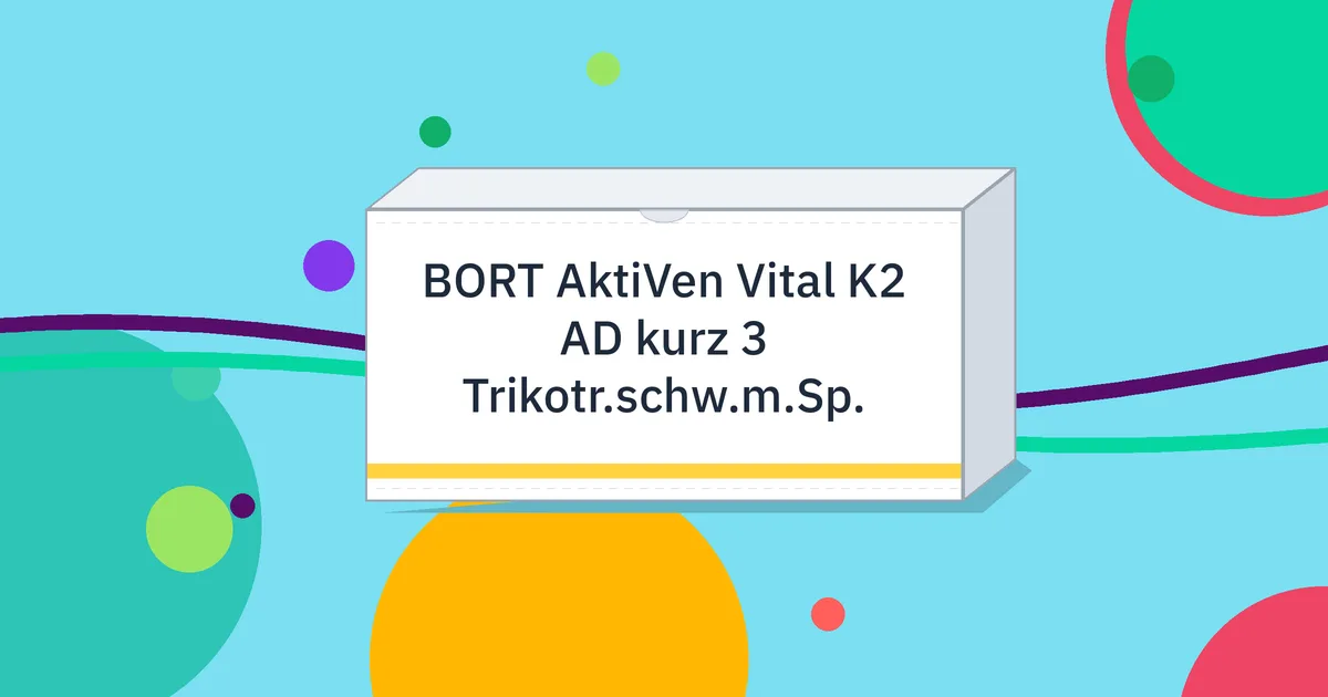 Symbolbild: Packung mit der Aufschrift BORT AktiVen Vital K2 AD kurz 3 Trikotr.schw.m.Sp. (PZN 12549843) – Verfügbarkeit und Bezug in Apotheken in Frankfurt am Main