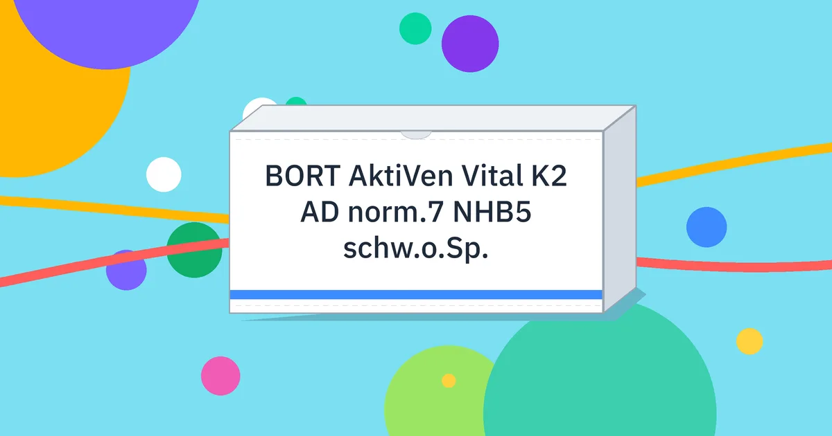 Symbolbild: Packung mit der Aufschrift BORT AktiVen Vital K2 AD norm.7 NHB5 schw.o.Sp. (PZN 17493159) – Verfügbarkeit und Bezug in Apotheken in Frankfurt am Main