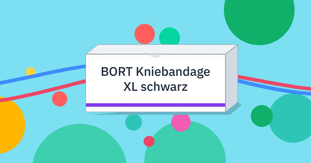 Symbolbild: Packung mit der Aufschrift BORT Kniebandage XL schwarz (PZN 05539583) – Verfügbarkeit und Bezug in Apotheken in Frankfurt am Main