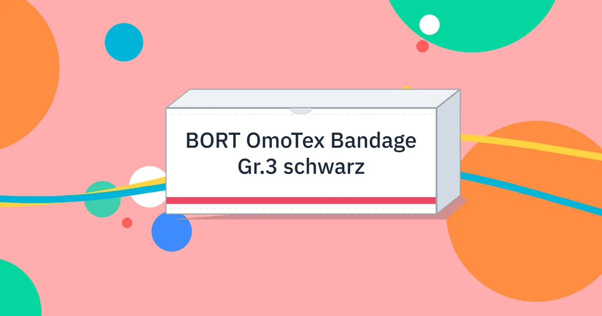 Symbolbild: Packung mit der Aufschrift BORT OmoTex Bandage Gr.3 schwarz (PZN 07669108) – Verfügbarkeit und Bezug in Apotheken in Frankfurt am Main